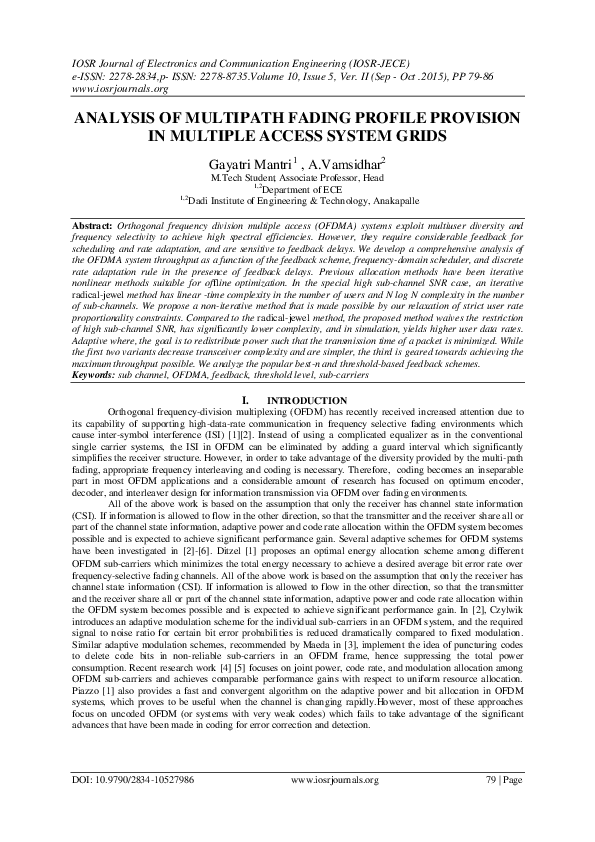ANALYSIS OF MULTIPATH FADING PROFILE PROVISION IN MULTIPLE ACCESS SYSTEM GRIDS