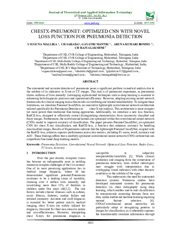 (PDF) CHESTX-PNEUMONET: OPTIMIZED CNN WITH NOVEL LOSS FUNCTION FOR ...