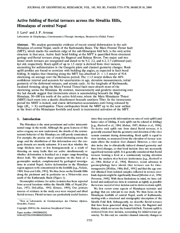 (PDF) Active folding of fluvial terraces across the Siwaliks Hills ...