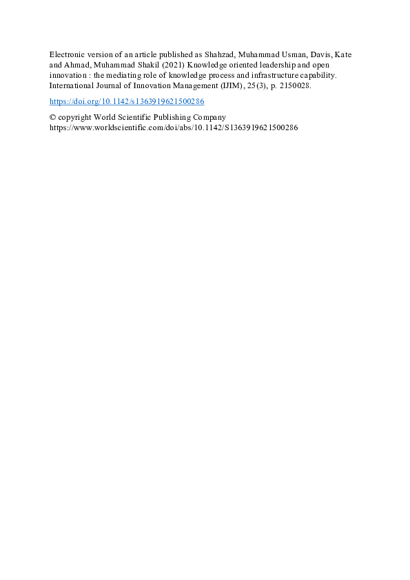 (PDF) Knowledge-Oriented Leadership and Open Innovation: The Mediating ...