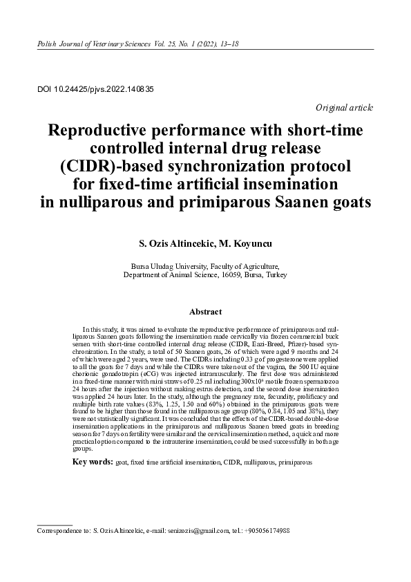 (PDF) Reproductive performance with short-time controlled internal drug ...