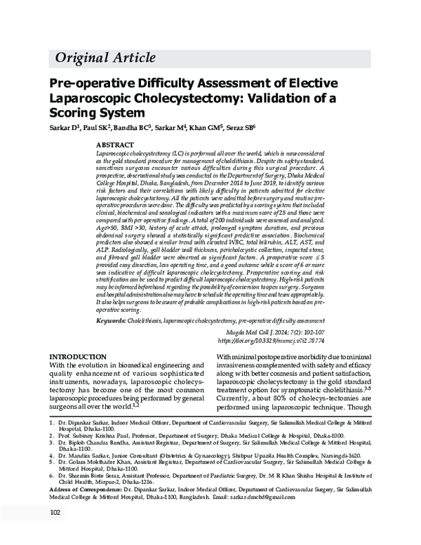 (PDF) Pre-operative Difficulty Assessment of Elective Laparoscopic ...