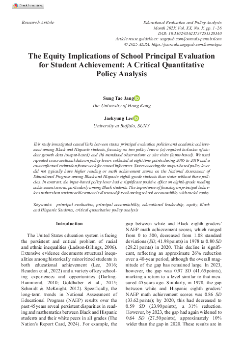 (PDF) The Equity Implications of School Principal Evaluation for Student Achievement: A Critical ...