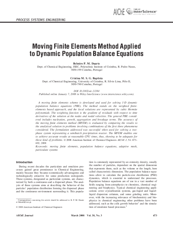 (PDF) Moving finite elements method applied to dynamic population balance equations