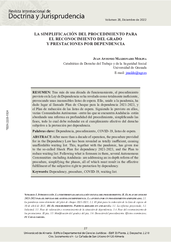 (PDF) La Simplificación Del Procedimiento Para El Reconocimiento Del Grado y Prestaciones Por ...