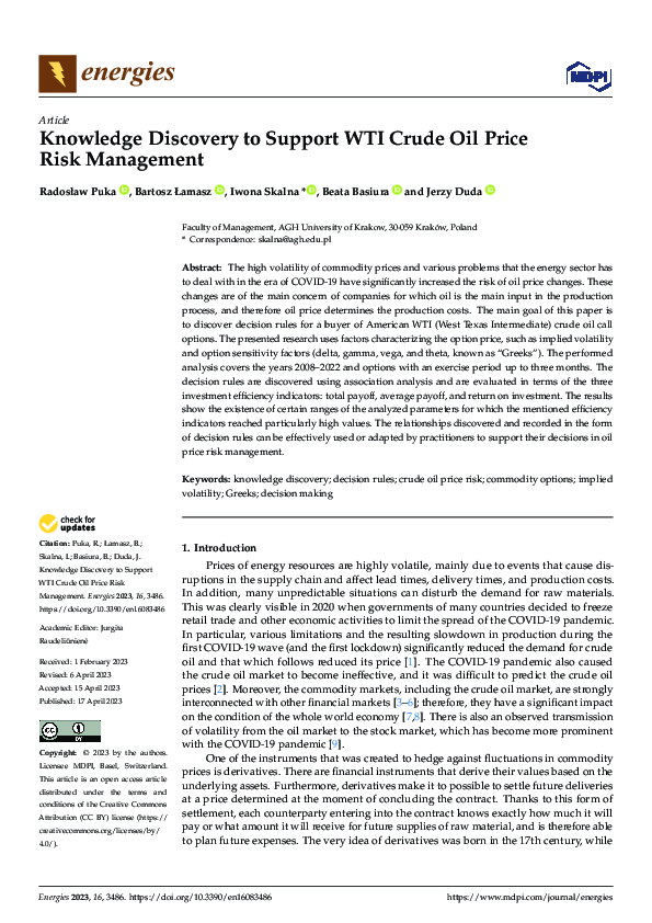 (PDF) Knowledge Discovery to Support WTI Crude Oil Price Risk Management