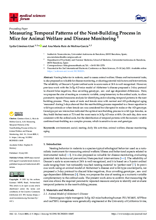 (PDF) Measuring Temporal Patterns of the Nest-Building Process in Mice for Animal Welfare and ...
