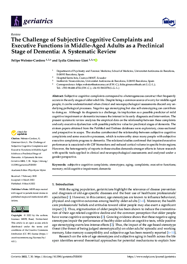 (PDF) The Challenge of Subjective Cognitive Complaints and Executive ...