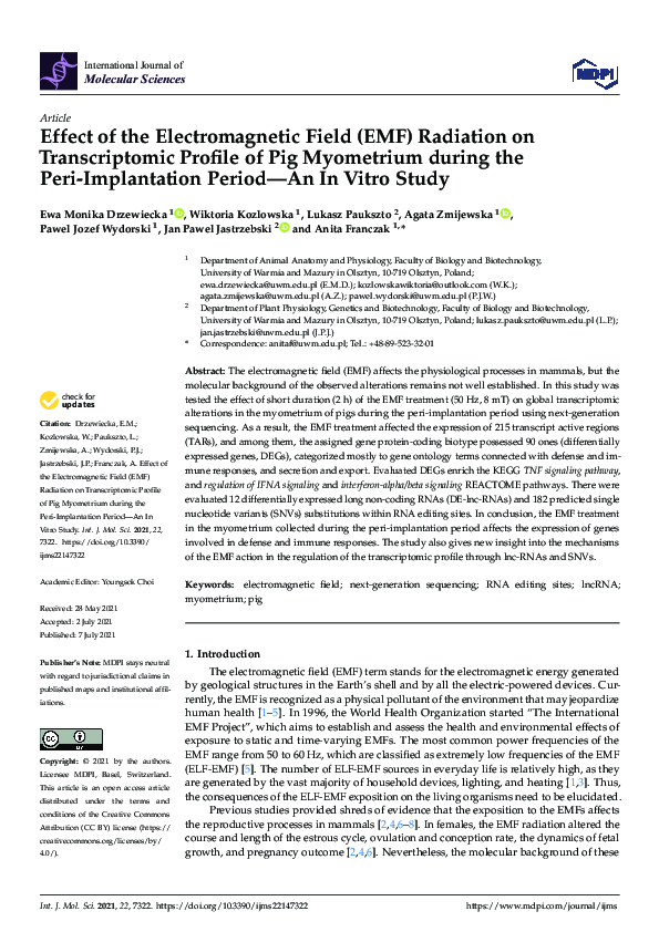 (PDF) Effect of the Electromagnetic Field (EMF) Radiation on Transcriptomic Profile of Pig ...