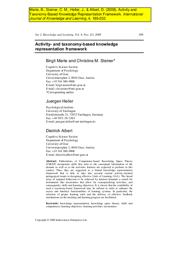 (PDF) Activity- and taxonomy-based knowledge representation framework
