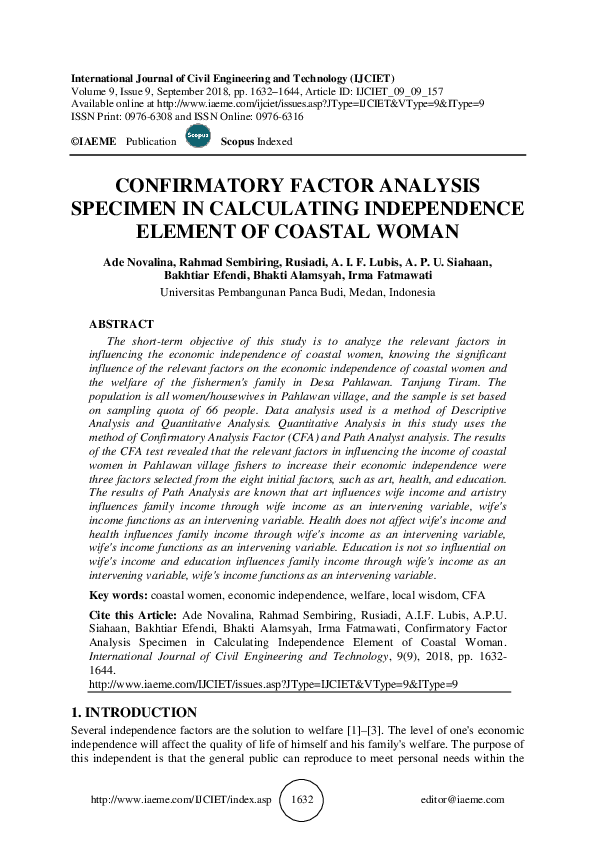 (PDF) Confirmatory Factor Analysis Specimen in Calculating Independence Element of Coastal Woman.doc