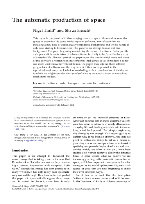 (PDF) The automatic production of space