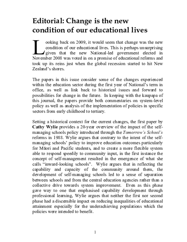 (PDF) Editorial: Change is the new condition of our educational lives