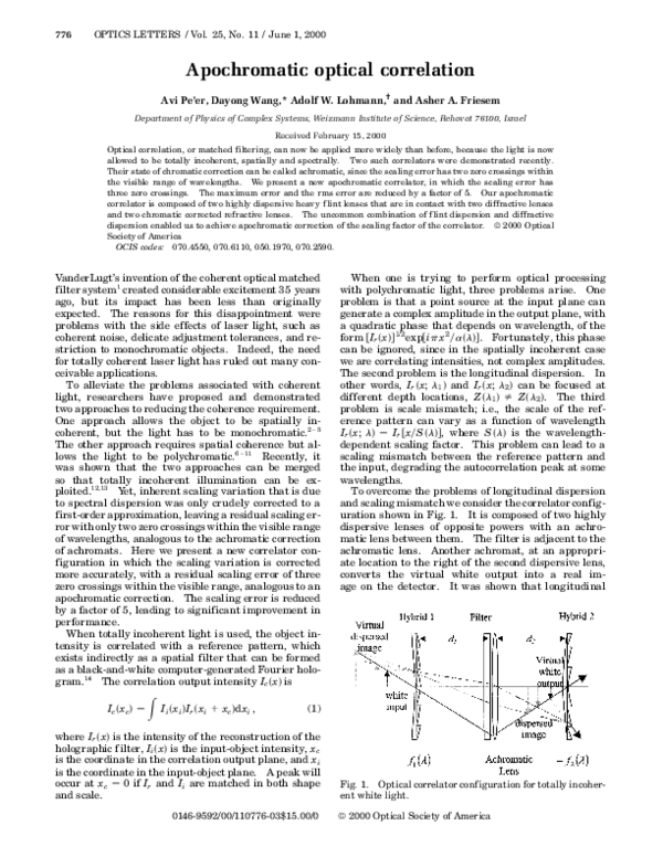 (PDF) Apochromatic optical correlation