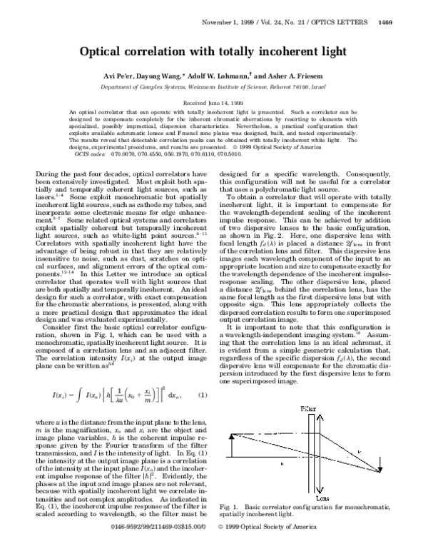 (PDF) Optical correlation with totally incoherent light