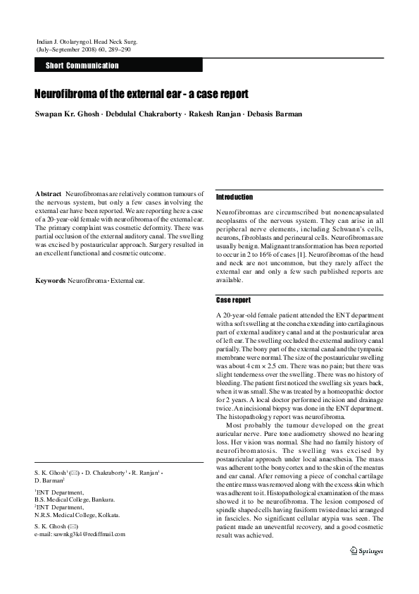 (PDF) Neurofibroma of the external ear - a case report