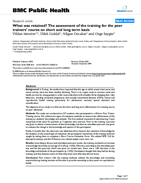(PDF) What was retained? The assessment of the training for the peer ...