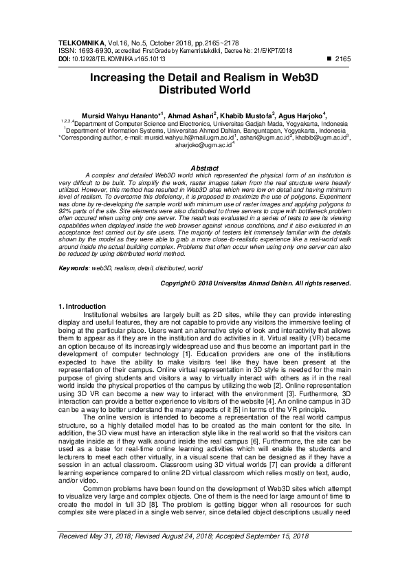 (PDF) Increasing the Detail and Realism in Web3D Distributed World