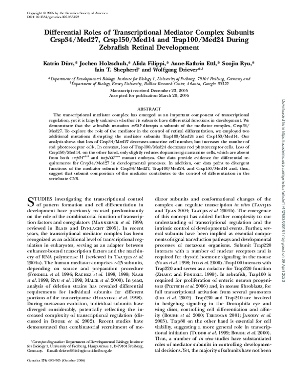 (PDF) Differential Roles of Transcriptional Mediator Complex Subunits ...