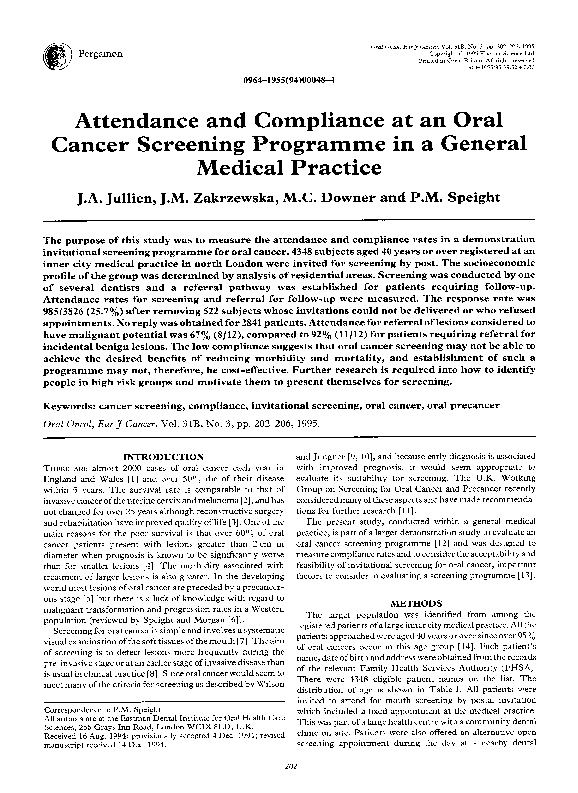 (PDF) Attendance and compliance at an oral cancer screening programme ...