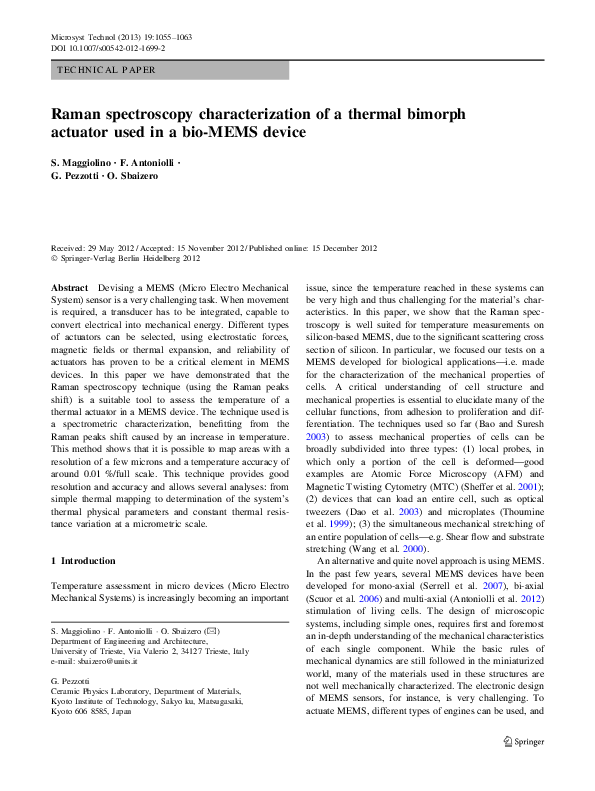 (PDF) Raman spectroscopy characterization of a thermal bimorph actuator ...