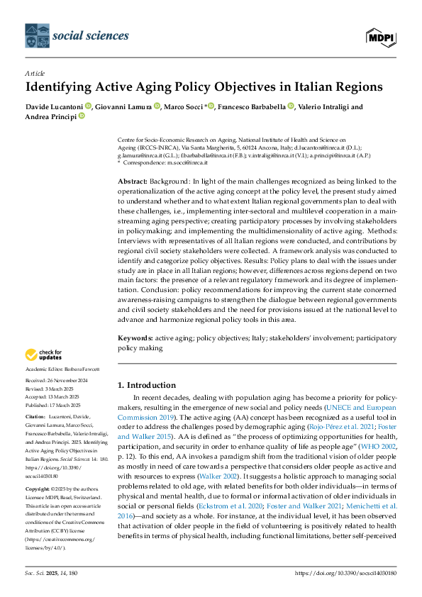 (PDF) Identifying Active Aging Policy Objectives in Italian Regions