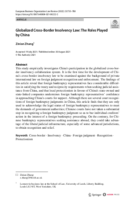(PDF) Globalized Cross-Border Insolvency Law: The Roles Played by China