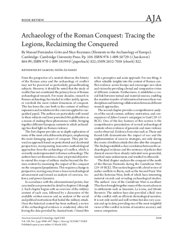 (PDF) Book Review: Archaeology of the Roman Conquest: Tracing the ...