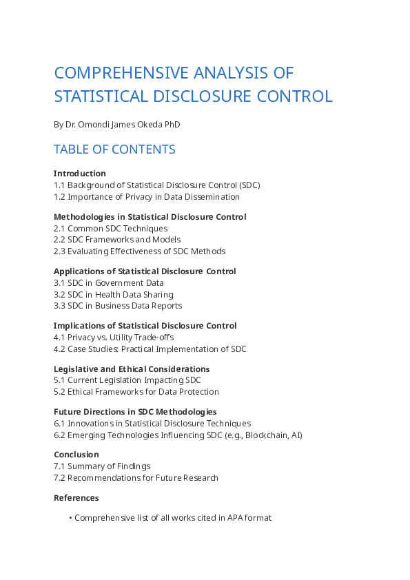 (PDF) COMPREHENSIVE ANALYSIS OF STATISTICAL DISCLOSURE CONTROL