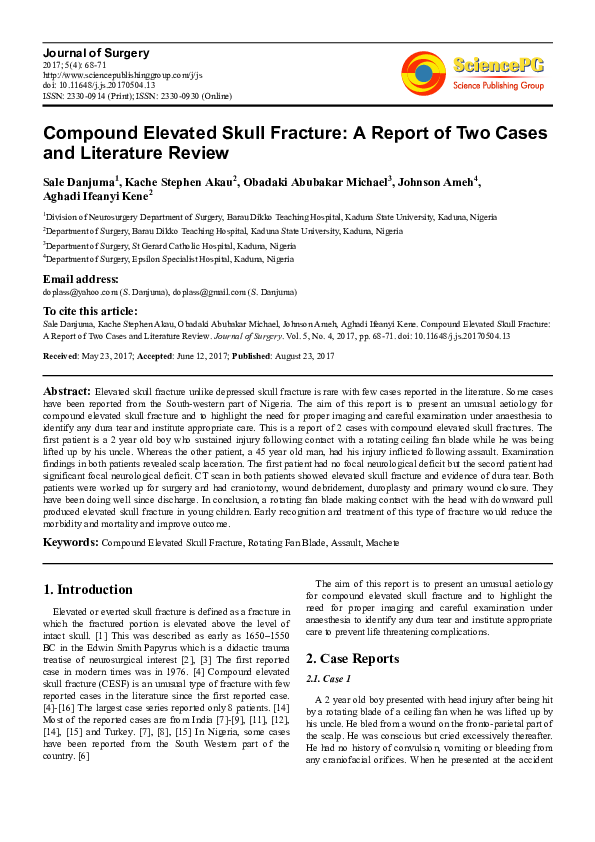 (PDF) Compound Elevated Skull Fracture: A Report of Two Cases and ...