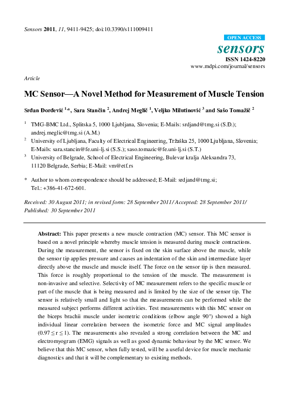 (PDF) MC Sensor—A Novel Method for Measurement of Muscle Tension