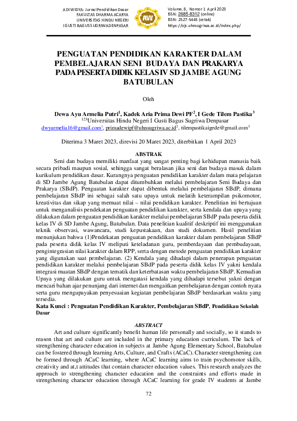 (PDF) Penguatan Pendidikan Karakter Dalam Pembelajaran Seni Budaya Dan Prakarya Pada Peserta ...