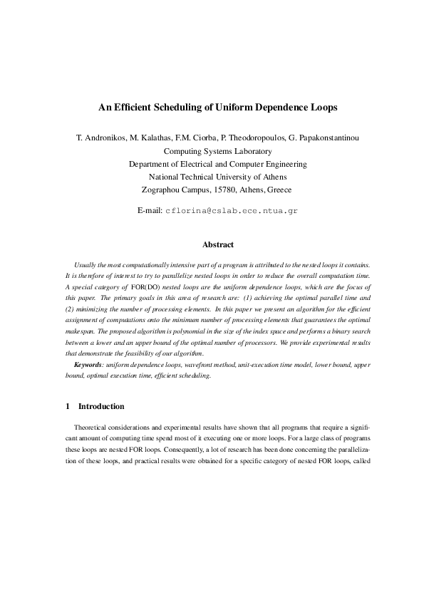 (PDF) An efficient scheduling of uniform dependence loops