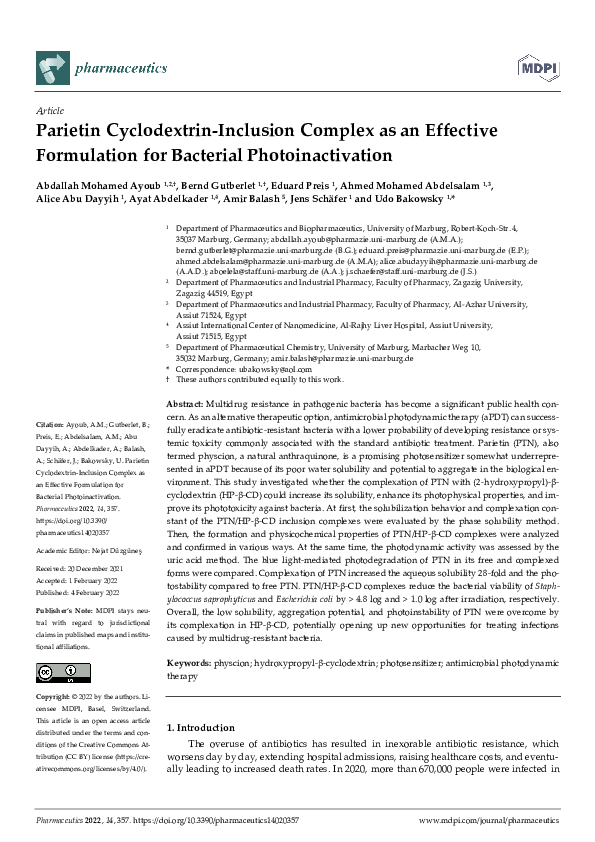 (PDF) Parietin Cyclodextrin-Inclusion Complex as an Effective ...