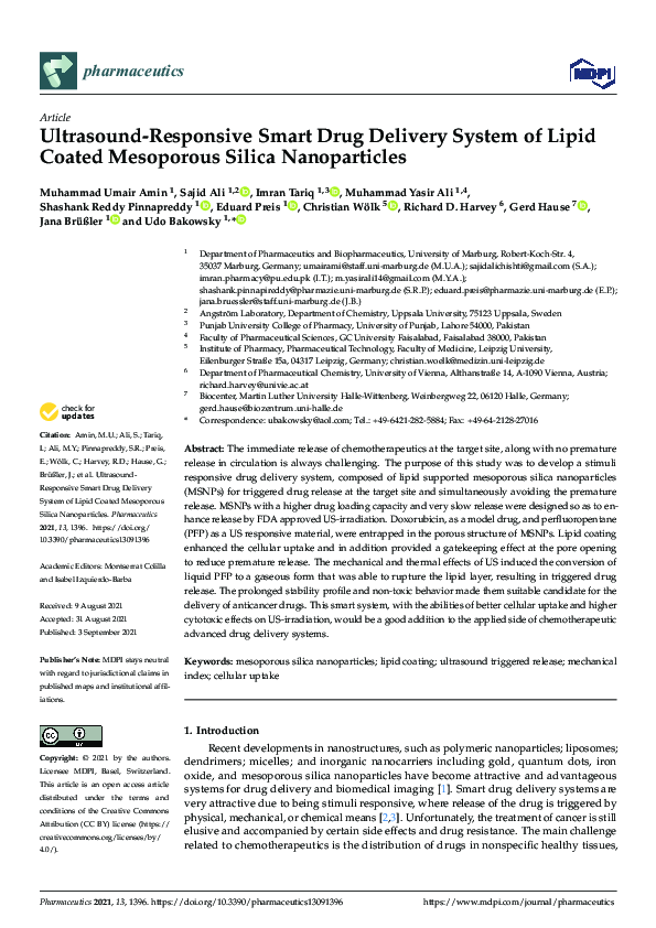 (PDF) Ultrasound-Responsive Smart Drug Delivery System of Lipid Coated Mesoporous Silica ...