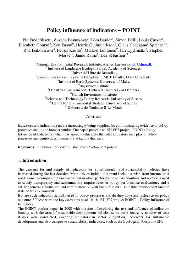 (PDF) Policy influence of indicators–POINT