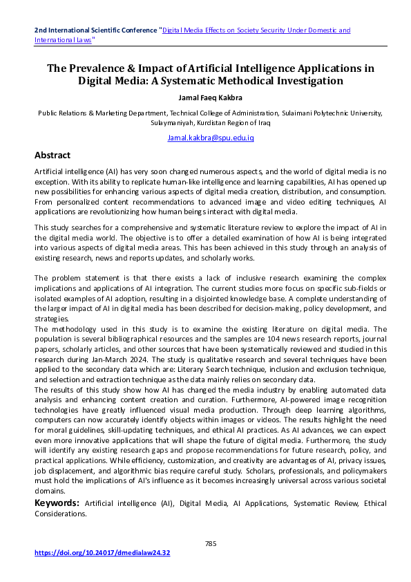 (PDF) The Prevalence & Impact of Artificial Intelligence Applications in Digital Media: A ...