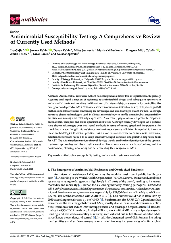 (PDF) Antimicrobial Susceptibility Testing: A Comprehensive Review of ...