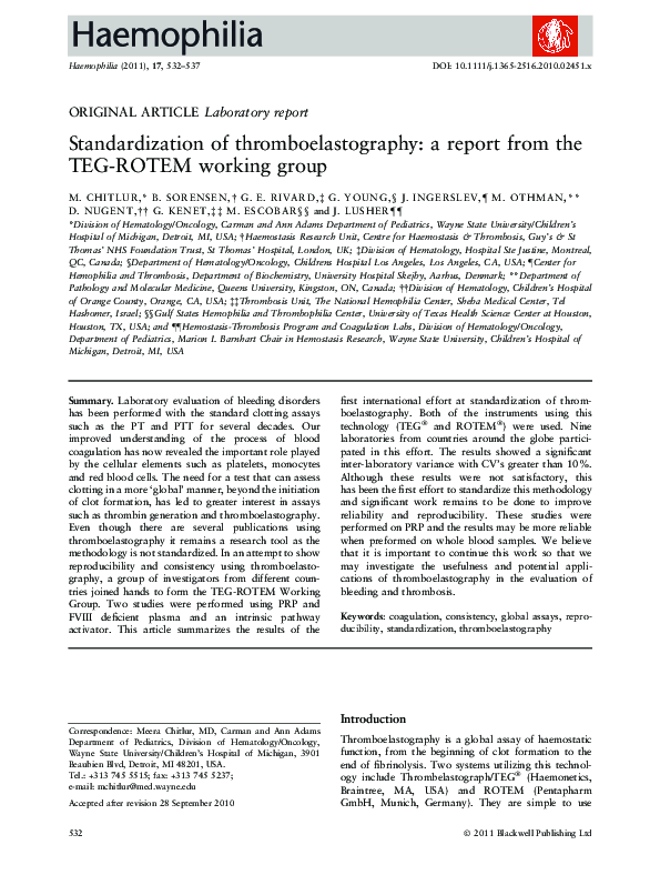 (PDF) Standardization of thromboelastography: a report from the TEG ...