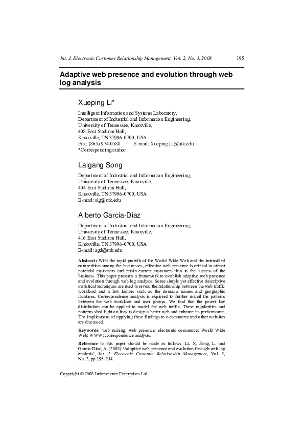 (PDF) Adaptive web presence and evolution through web log analysis