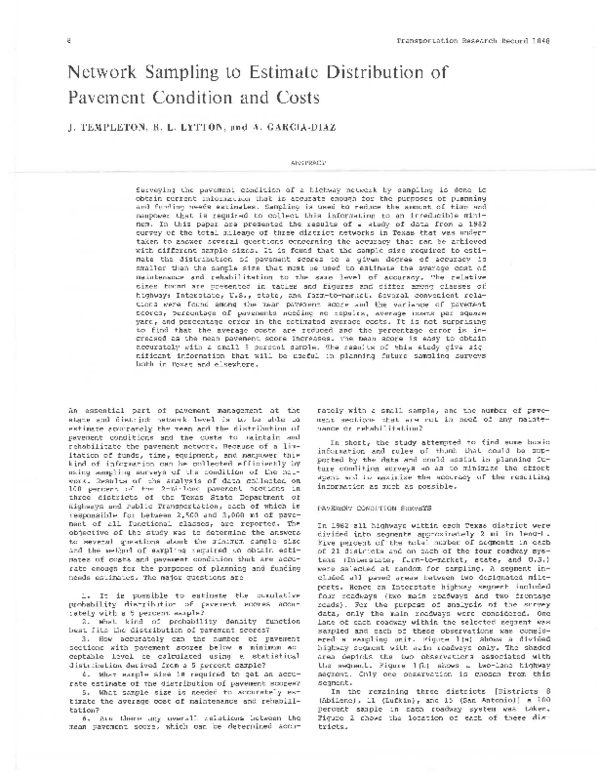 (PDF) Network Sampling to Estimate Distribution of Pavement Condition and Costs