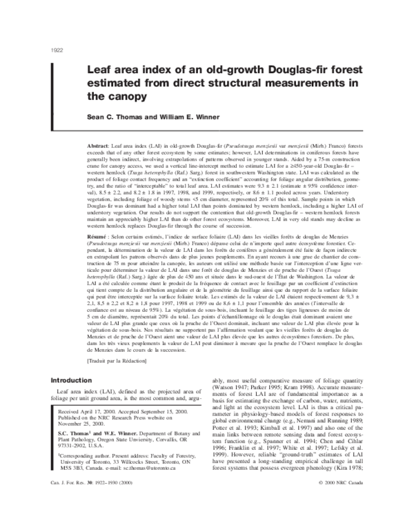 (PDF) Leaf area index of an old-growth Douglas-fir forest estimated from direct structural ...