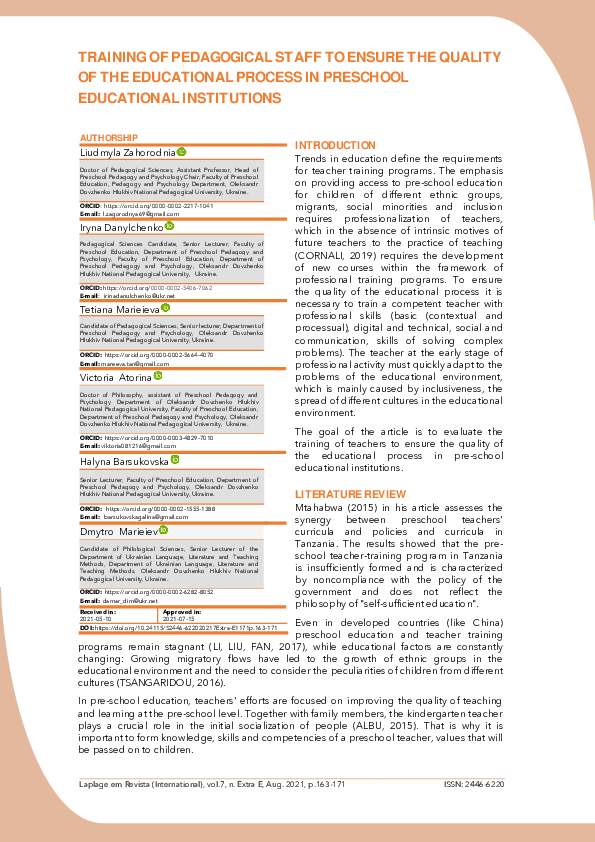 (PDF) Training of pedagogical staff to ensure the quality of the ...
