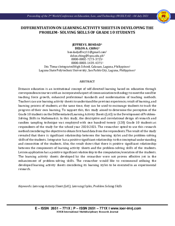 (PDF) Differentiationon Learning Activity Sheets in Developing the ...