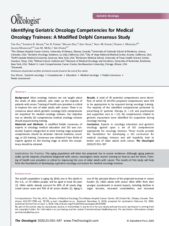 (PDF) Identifying Geriatric Oncology Competencies for Medical Oncology Trainees: A Modified ...