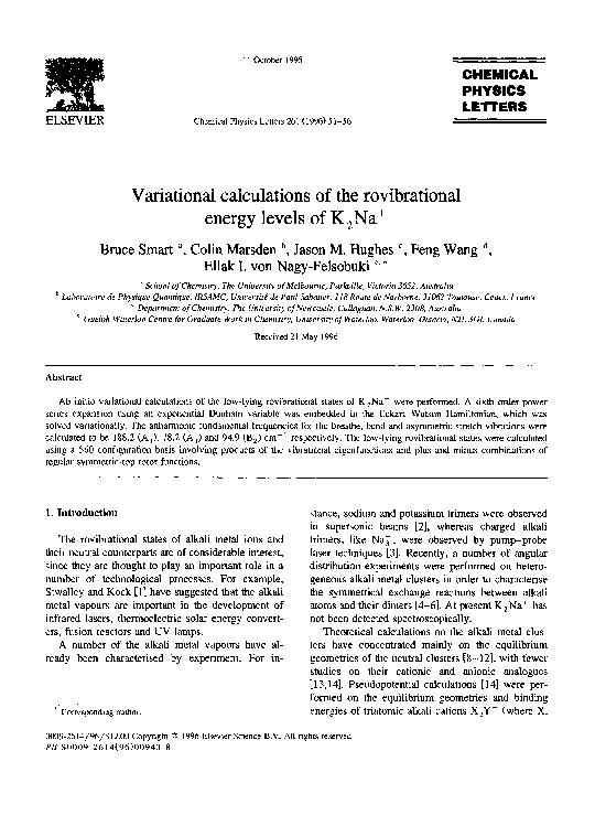 (PDF) Variational calculations of the rovibrational energy levels of K2Na+