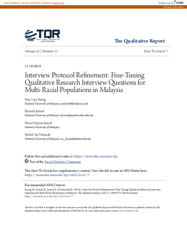 (PDF) Interview Protocol Refinement: Fine-Tuning Qualitative Research Interview Questions for ...