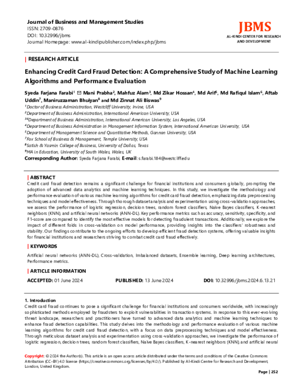 (PDF) Enhancing Credit Card Fraud Detection: A Comprehensive Study of Machine Learning ...