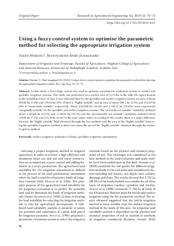 (PDF) Using a fuzzy control system to optimise the parametric method ...