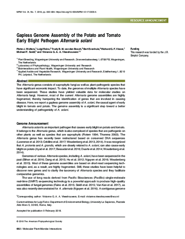 (PDF) Gapless Genome Assembly of the Potato and Tomato Early Blight ...